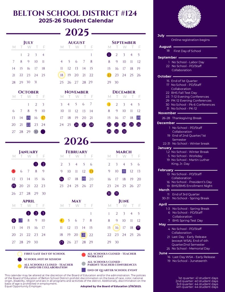 Belton school district calendar 25-26 Revised [PDF] - EduCounty