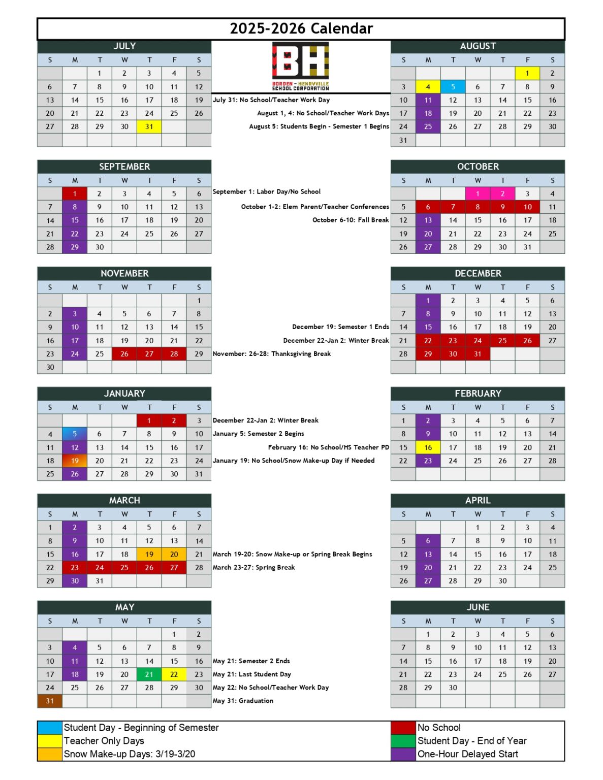 Borden-Henryville School Calendar 25-26 Revised [PDF] - EduCounty