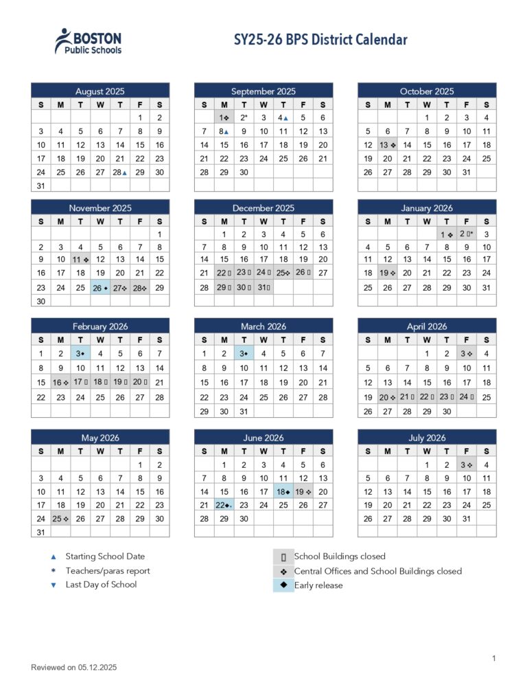 Boston Public Schools Calendar 25-26 Revised [PDF] - EduCounty