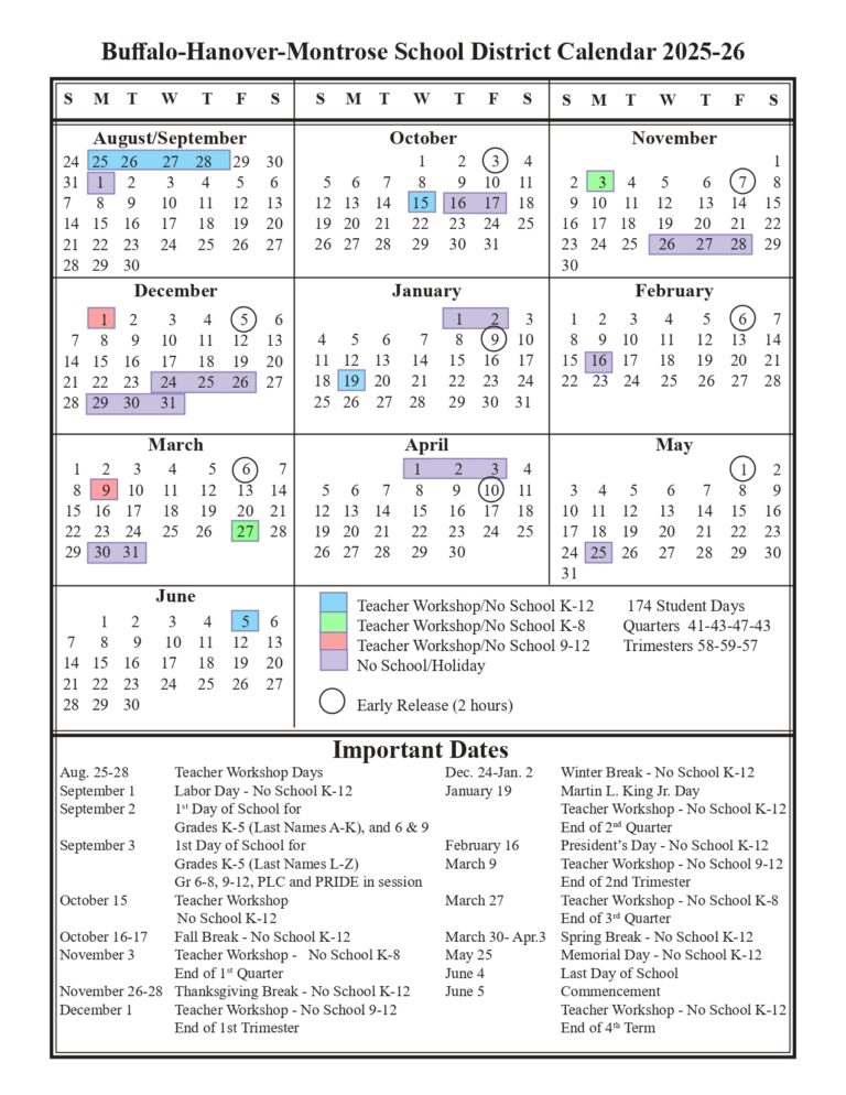 Buffalo-Hanover-Montrose mn School District 25-26 Calendar Revised ...
