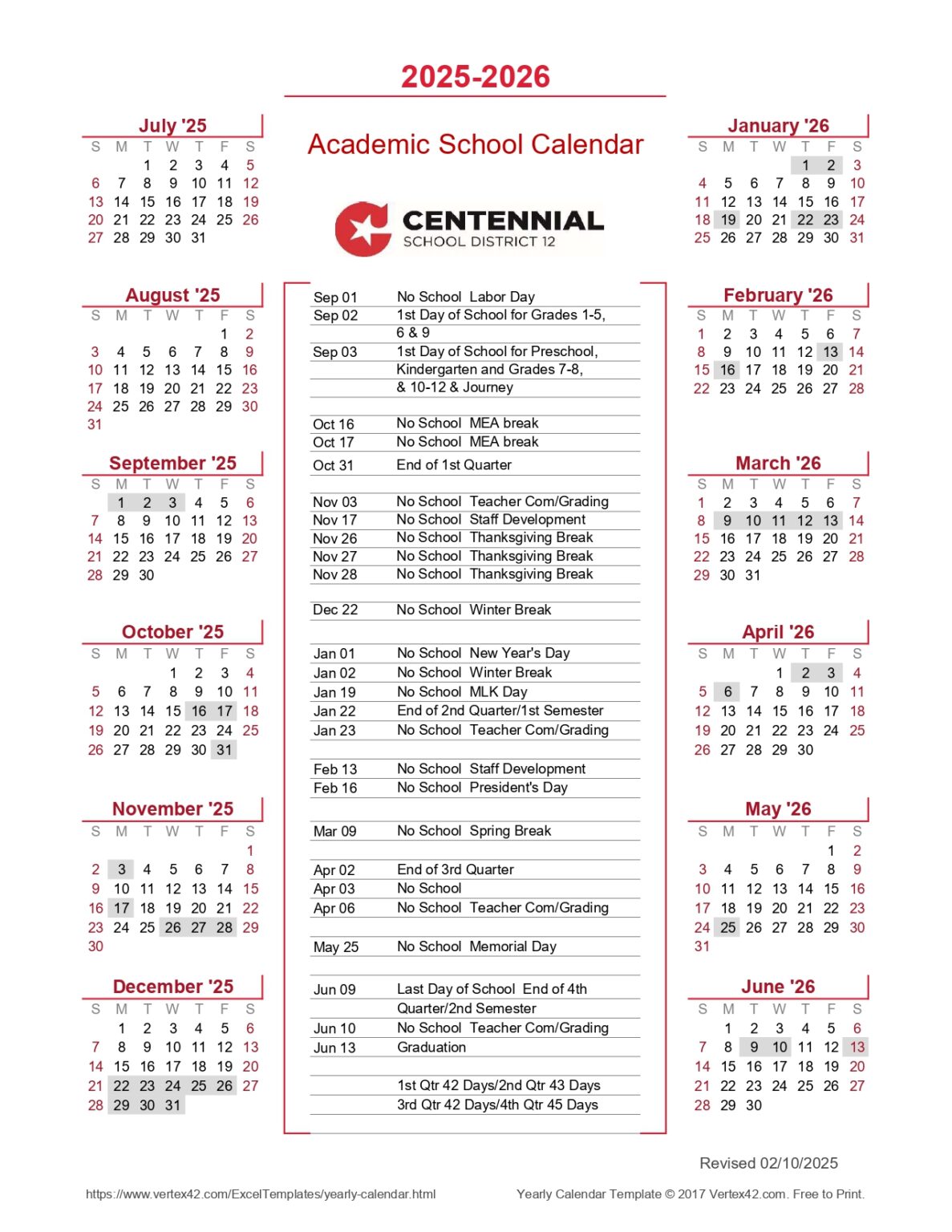 Centennial School District MN Calendar 25-26 Revised [PDF] - EduCounty