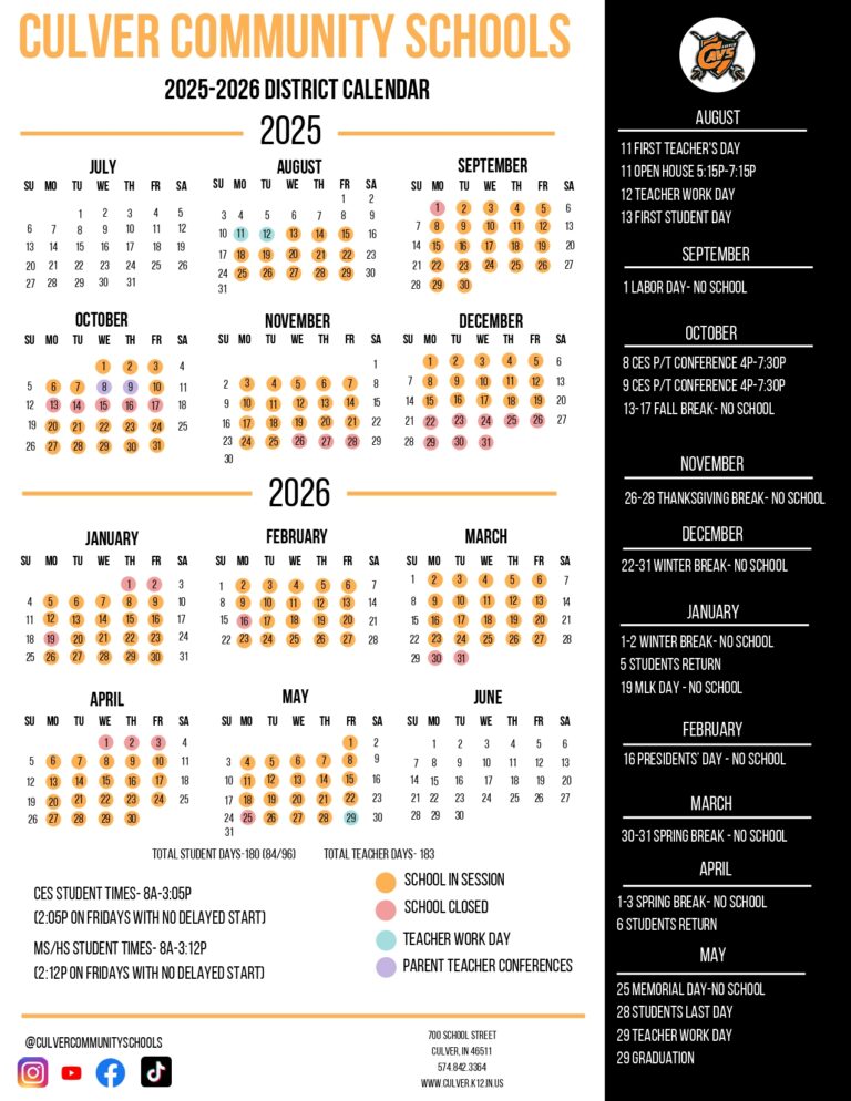 Culver Community Schools Calendar 25-26 Revised [PDF] - EduCounty