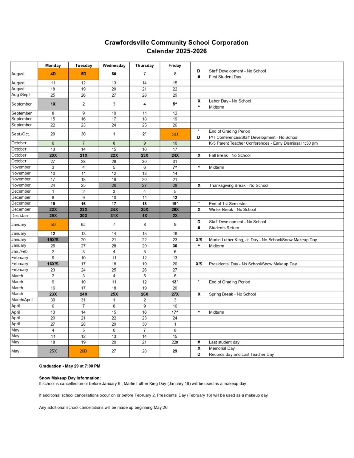 Crawfordsville Community School Corporation Calendar 25-26 Revised [PDF ...