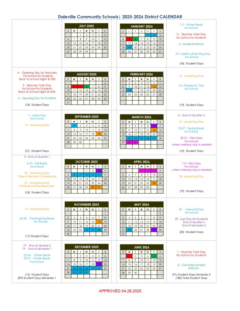 Daleville Community Schools Calendar 25-26 Revised [PDF] - EduCounty