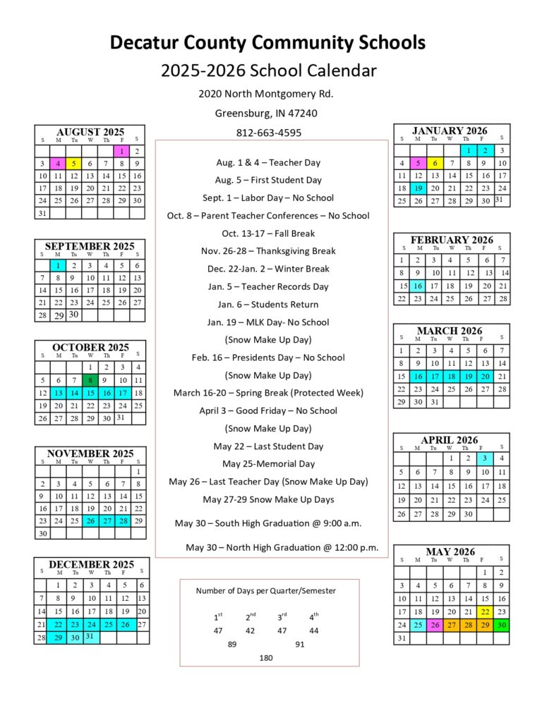 Decatur County Community Schools Calendar 25-26 Revised [PDF] - EduCounty