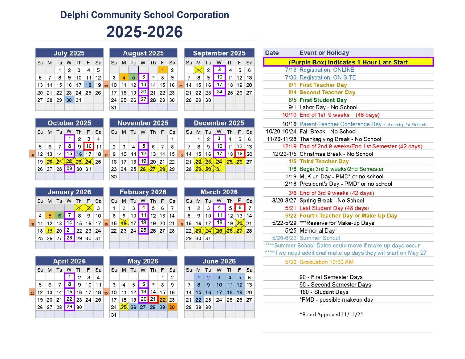 Delphi Community School Corporation 25-26 Calendar revised - EduCounty