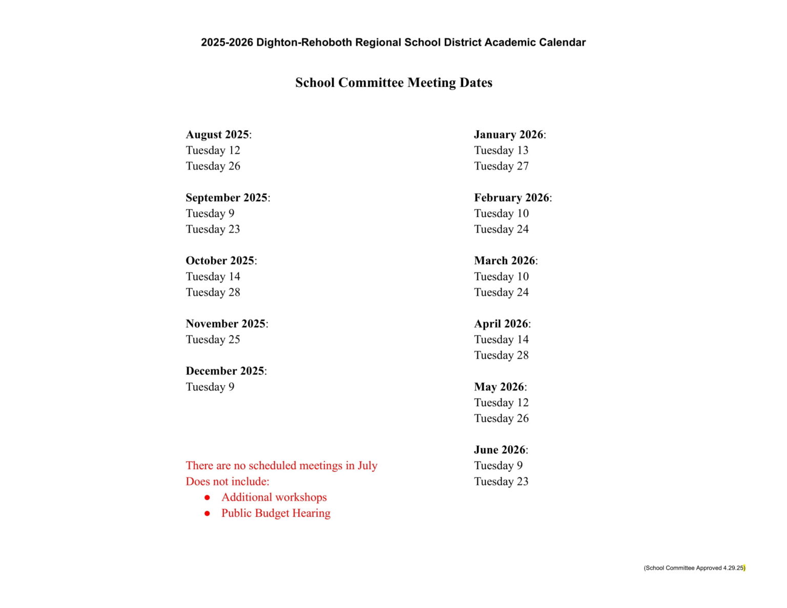 Dighton-Rehoboth Regional School District Calendar 25-26 Revised [PDF ...