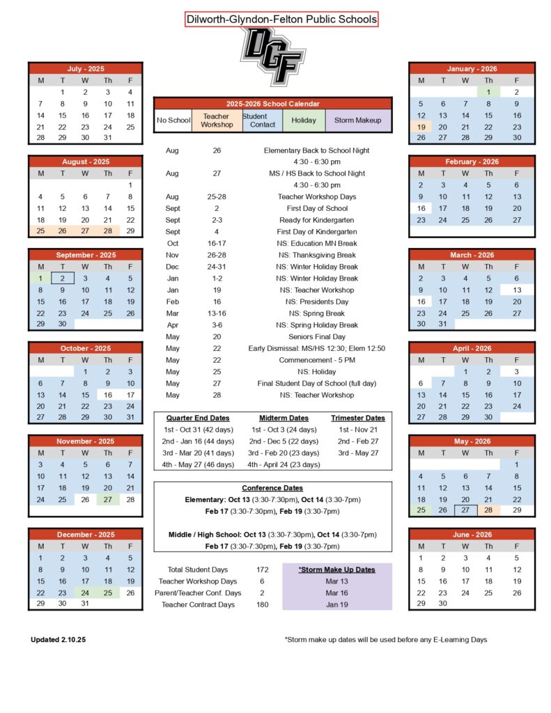 Dilworth-Glyndon-Felton Public Schools 25-26 Calendar Revised PDF ...