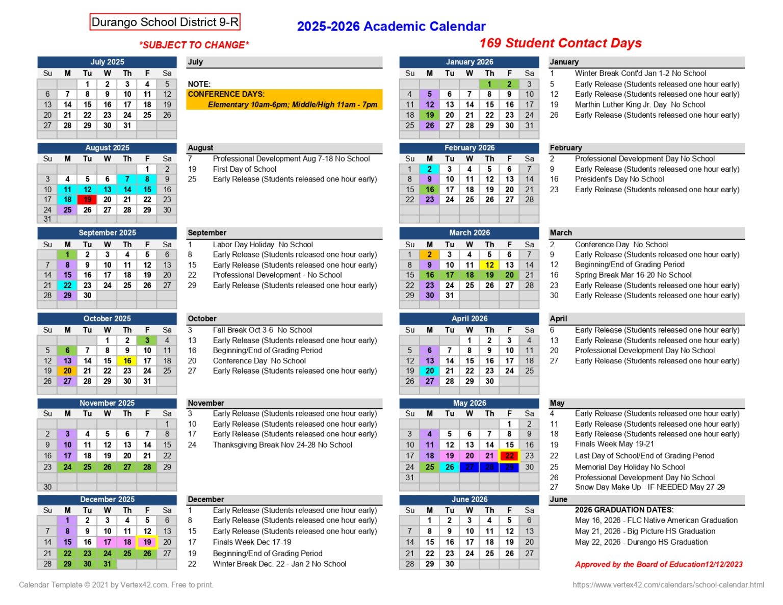 Durango School District CO Calendar 25-26 Revised [PDF] - EduCounty