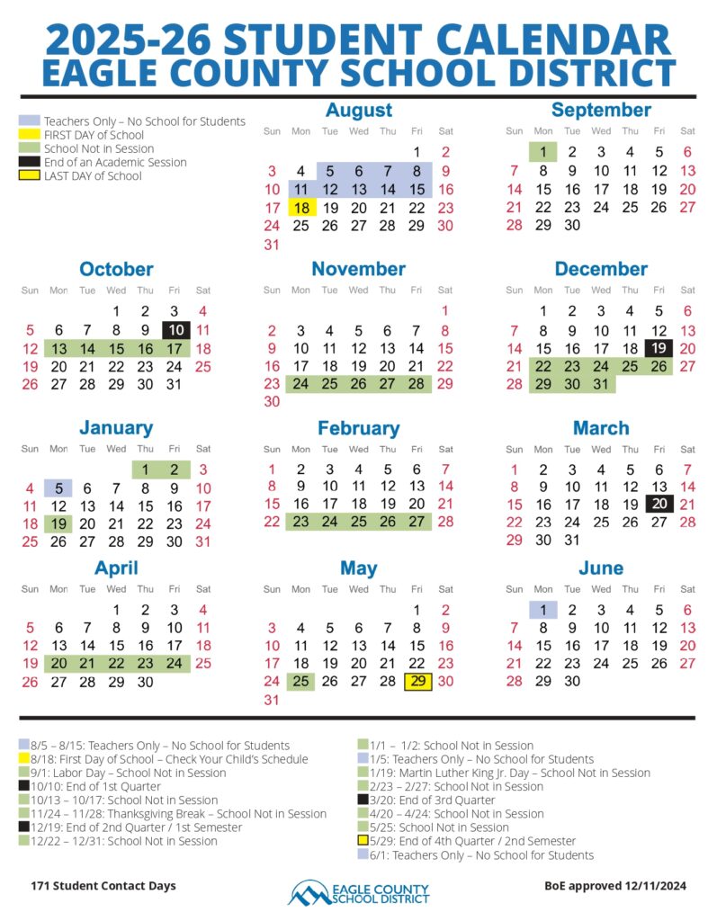 EAGLE COUNTY SCHOOL DISTRICT 25-26 Calendar Revised [PDF] - EduCounty