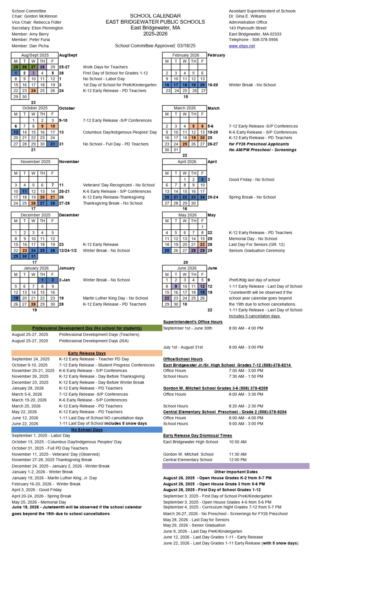 East Bridgewater Public Schools ebps Calendar 25-26 Revised [PDF ...