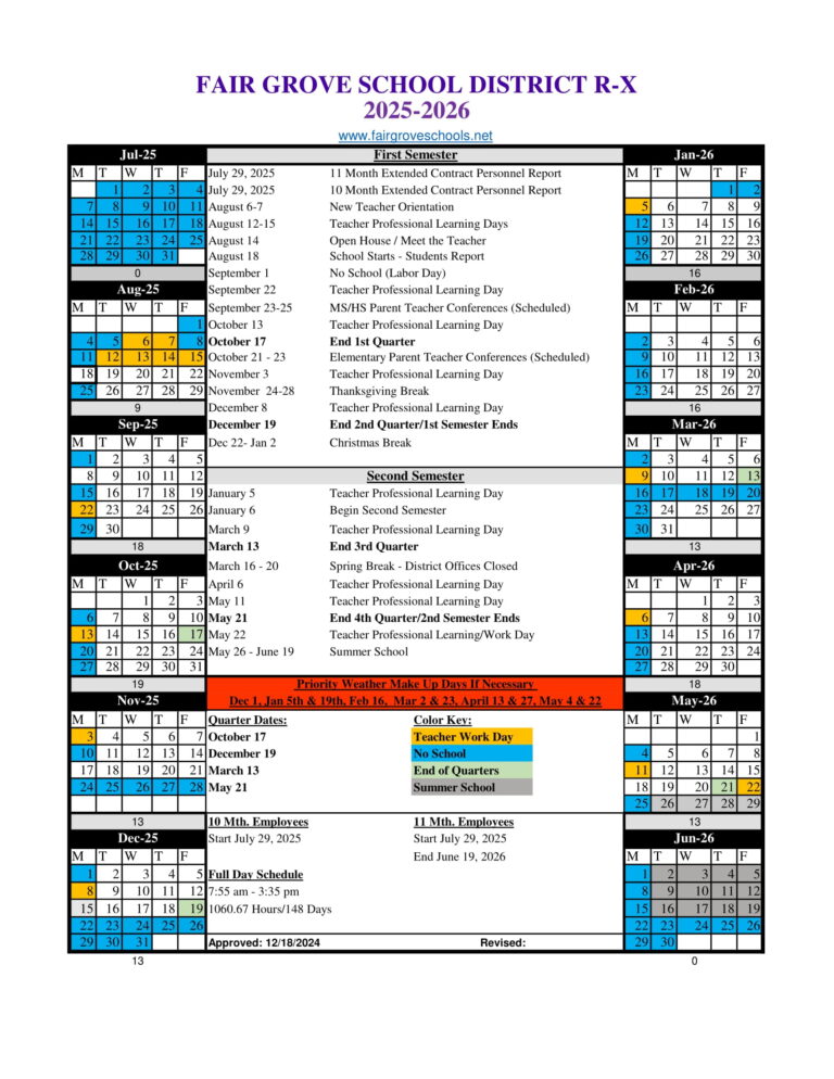 Fair Grove R-X School District Calendar 25-26 Revised [PDF] - EduCounty