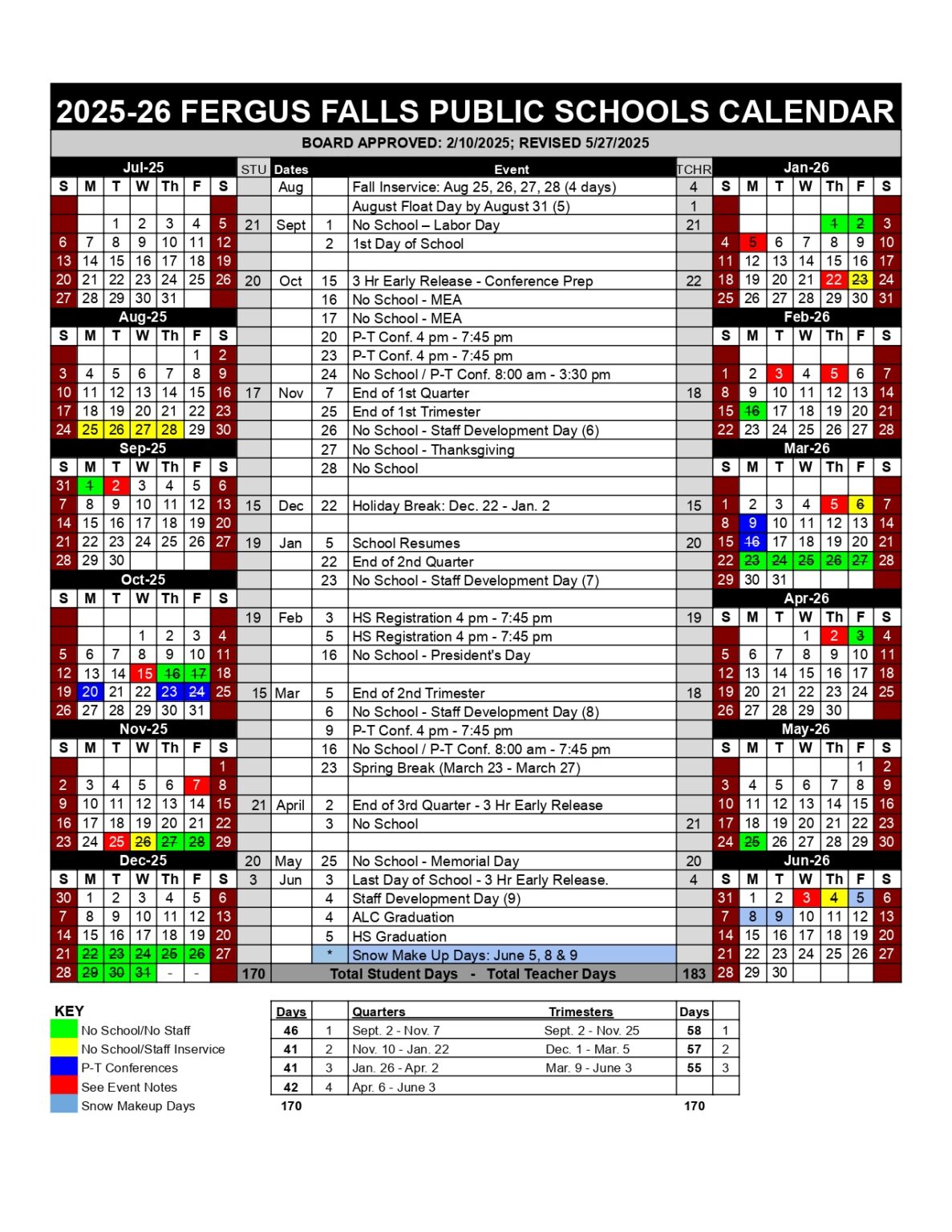 Fergus Falls Public Schools Calendar 25-26 Revised [PDF] - EduCounty