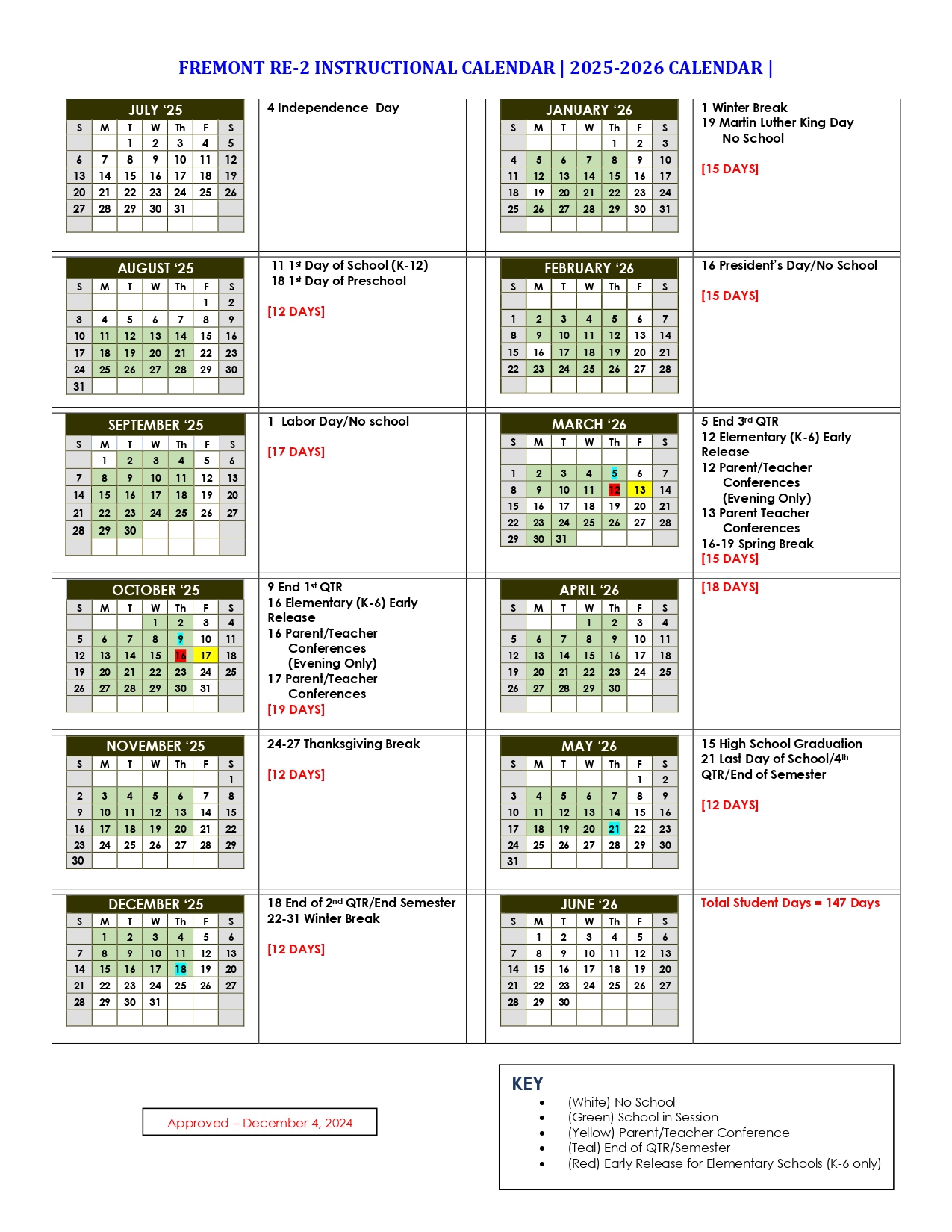 Fremont RE-2 School District Calendar 25-26 Revised [PDF] - EduCounty
