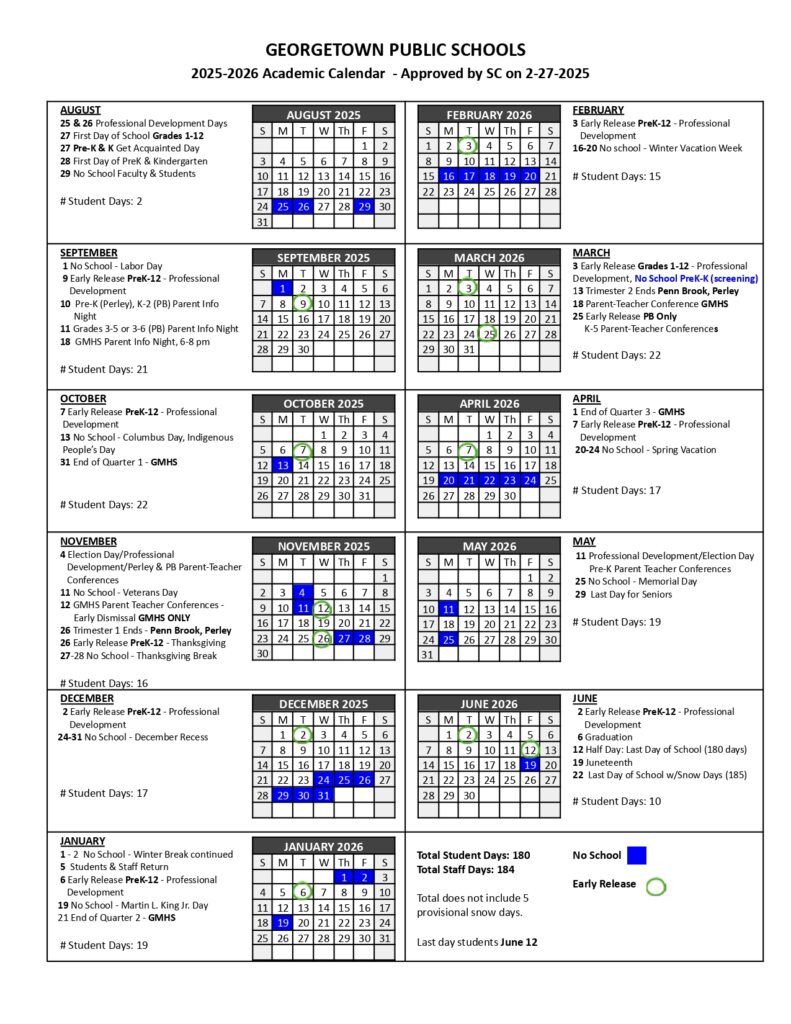 Georgetown Public Schools MA Calendar 25-26 Revised [PDF] - EduCounty