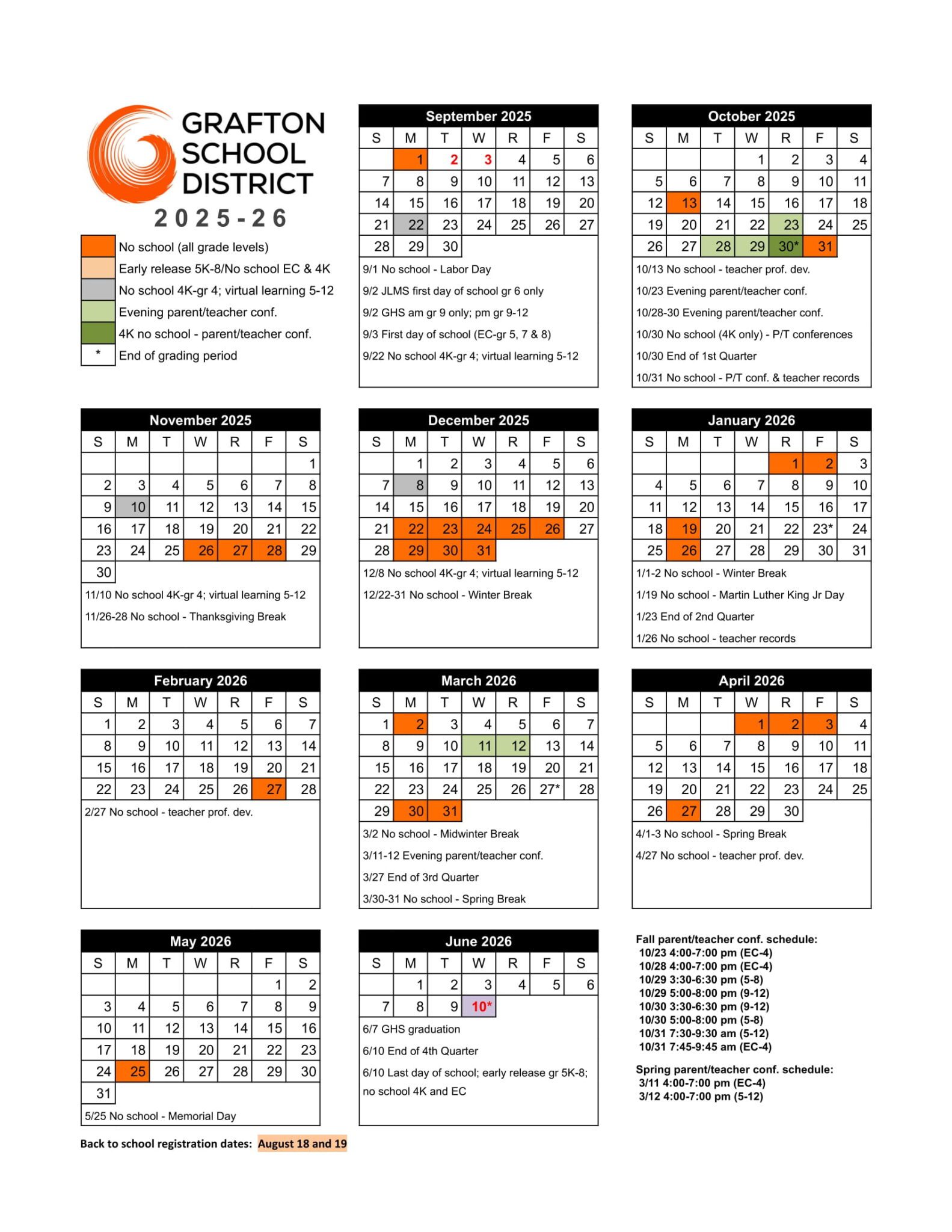 GRAFTON SCHOOL DISTRICT Calendar 25-26 Revised [PDF] - EduCounty