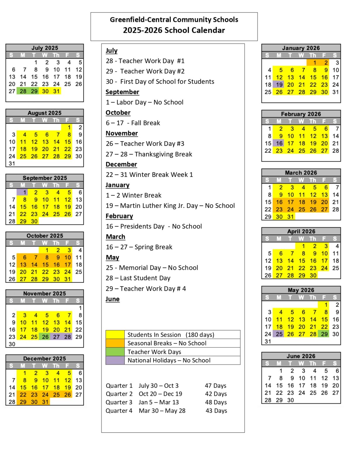 Greenfield Central Schools Calendar 25-26 Revised PDF - EduCounty
