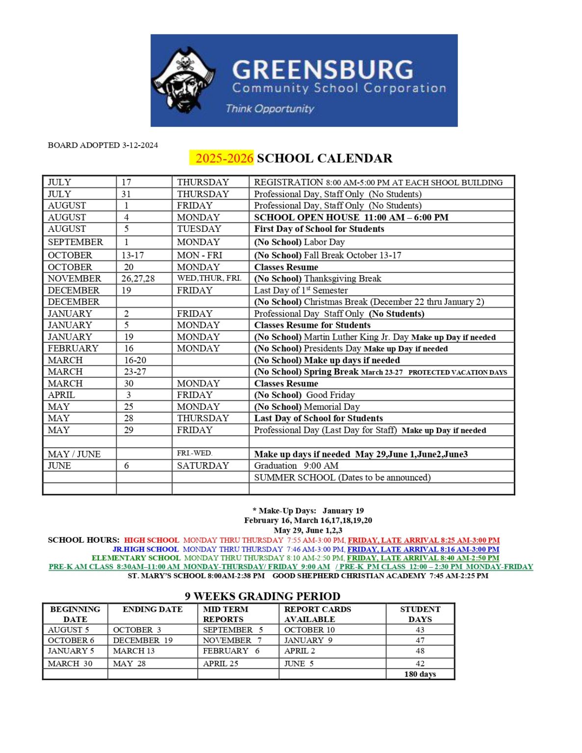 Greensburg Community School Corporation Calendar 25-26 Revised [PDF ...