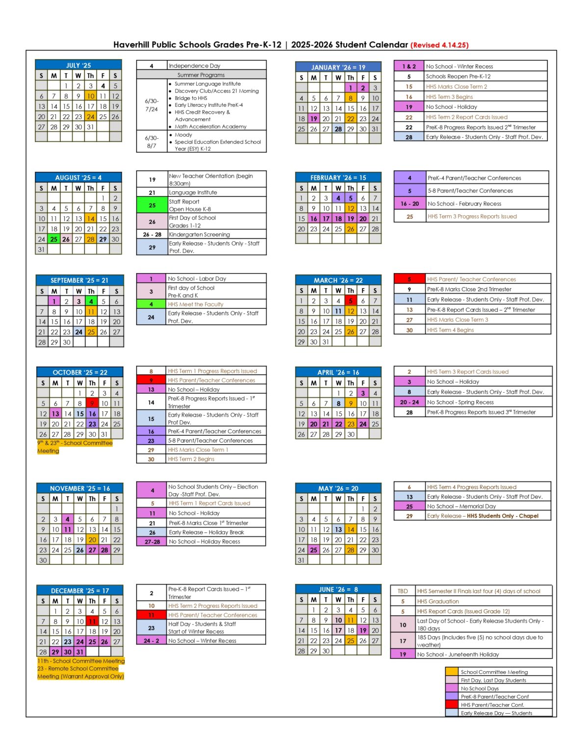 Haverhill Public Schools MA Calendar 25-26 Revised [PDF] - EduCounty