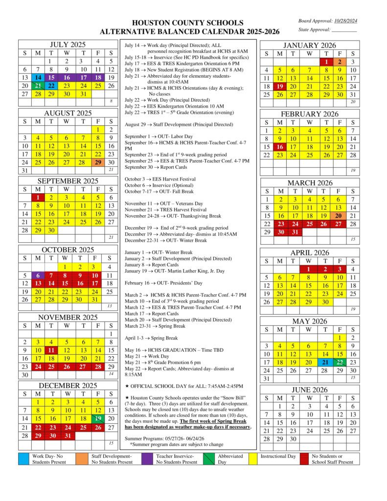 Houston County Schools tn Calendar 25-26 Revised [PDF] - EduCounty