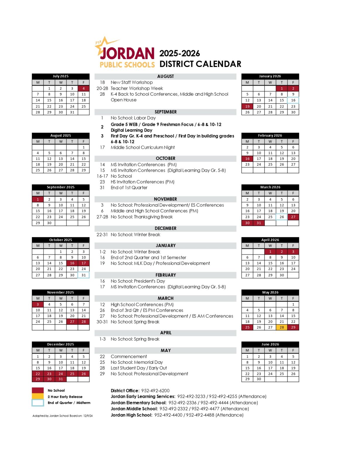 Jordan Public Schools MN Calendar 25-26 Revised [PDF] - EduCounty