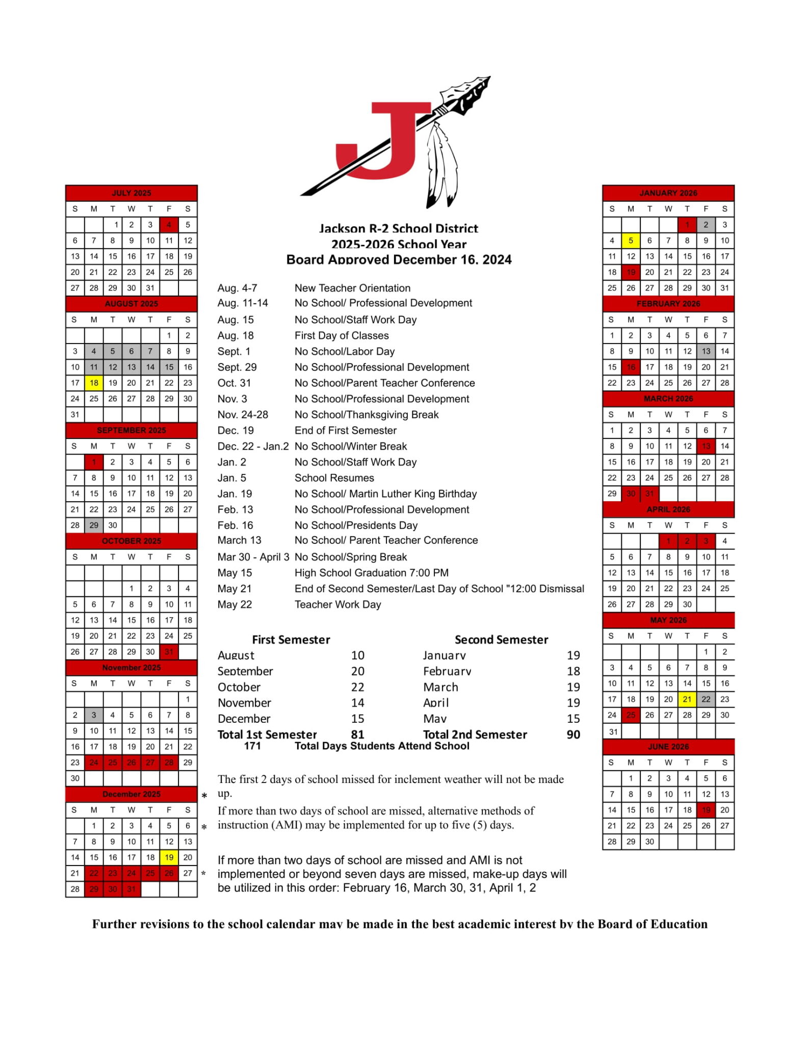 Jackson R-2 School District Calendar 25-26 Revised [PDF] - EduCounty