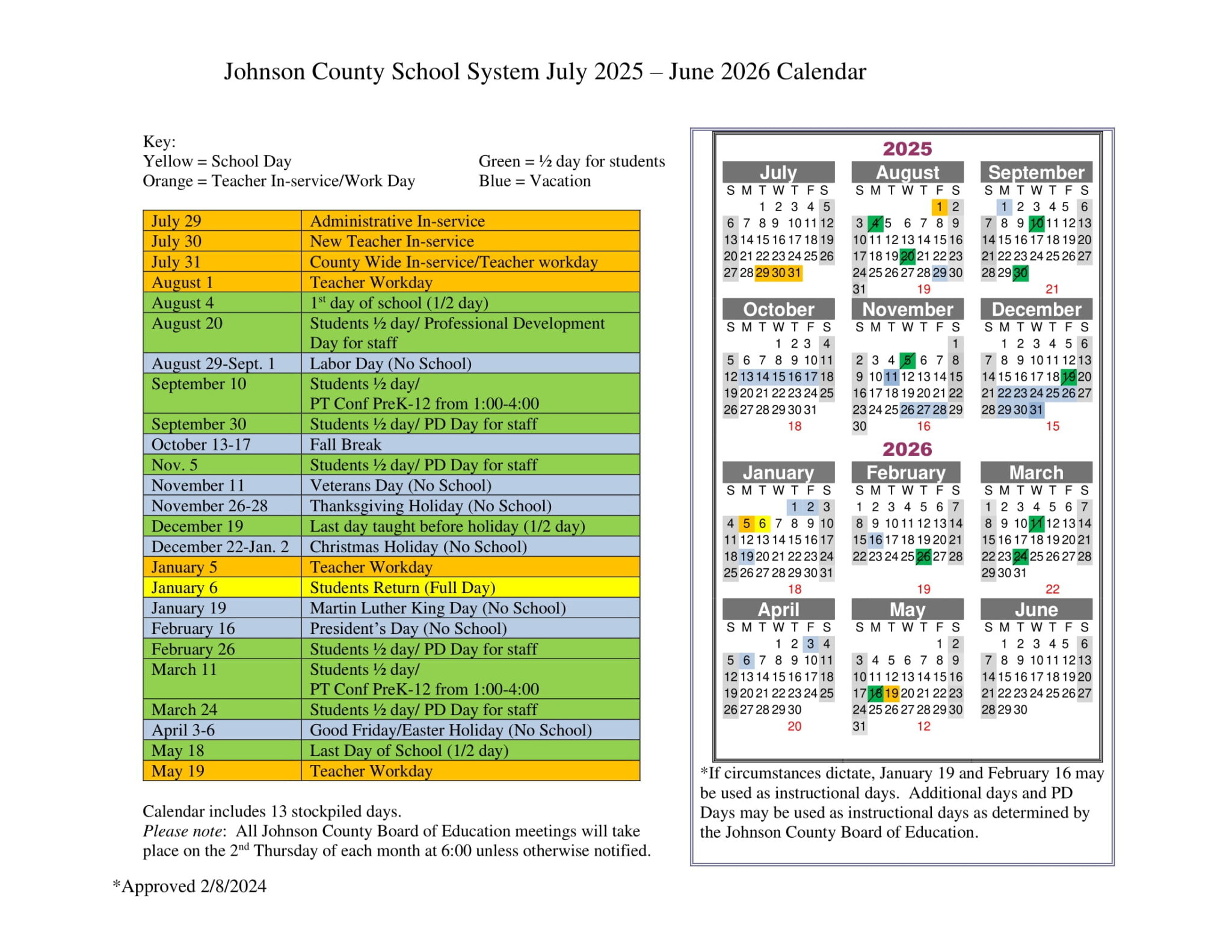 Johnson County Board of Education JOCOED Calendar 25-26 Revised [PDF ...