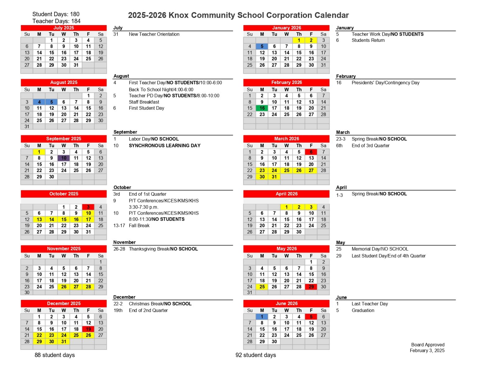 Knox Community School Corporation 25-26 Calendar - EduCounty