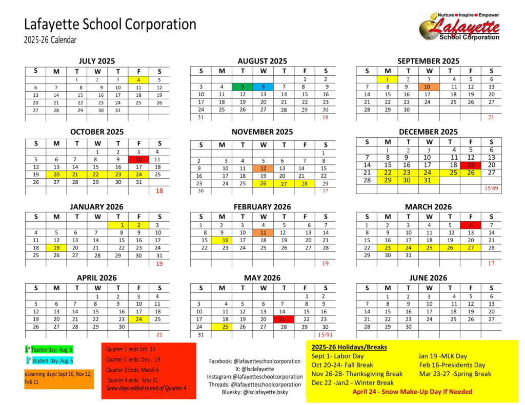 Lafayette School Corporation Calendar 25-26 Revised [PDF] - EduCounty