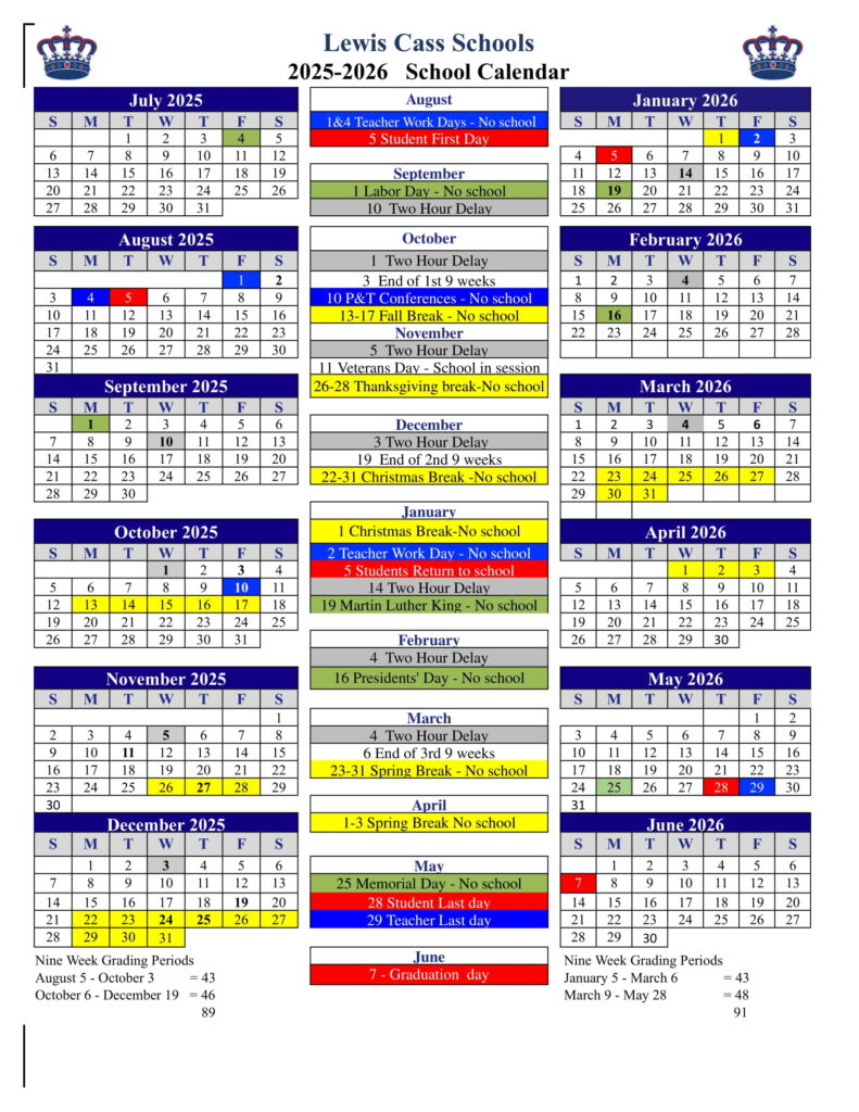 Lewis Cass Schools Calendar 25-26 Revised [pdf] - EduCounty
