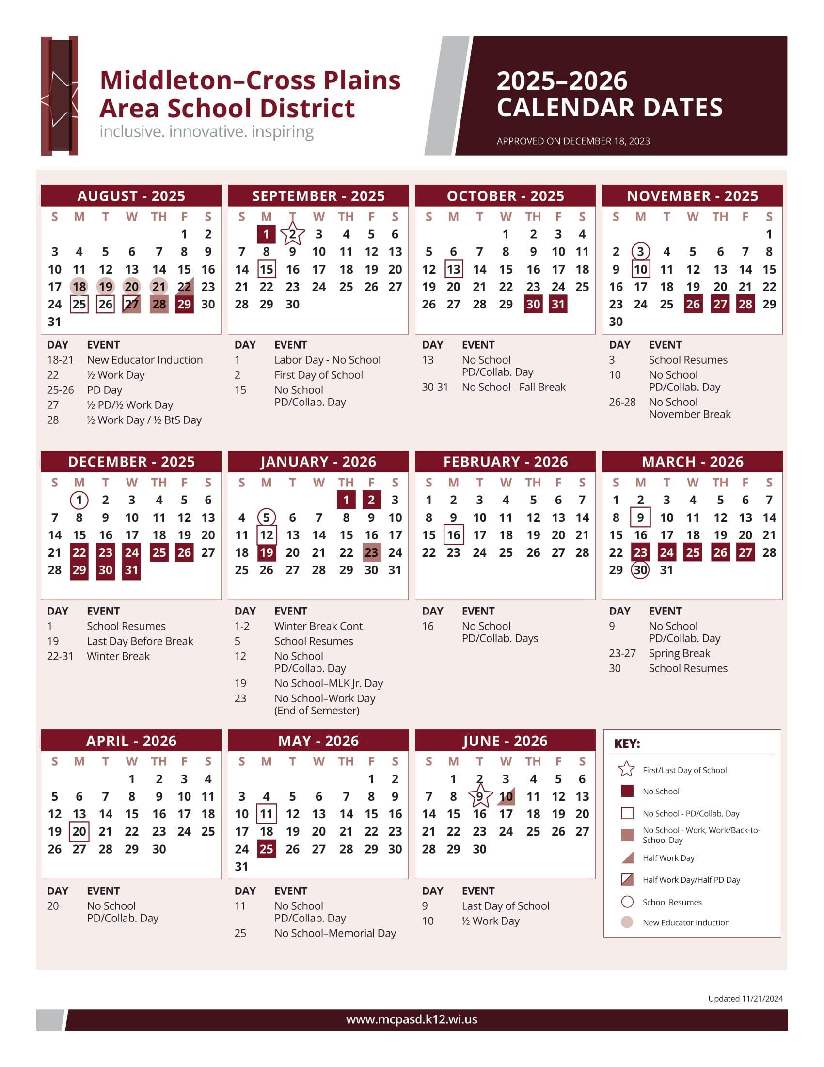Middleton-Cross Plains Area Schools wi Calendar 25-26 Revised [PDF ...