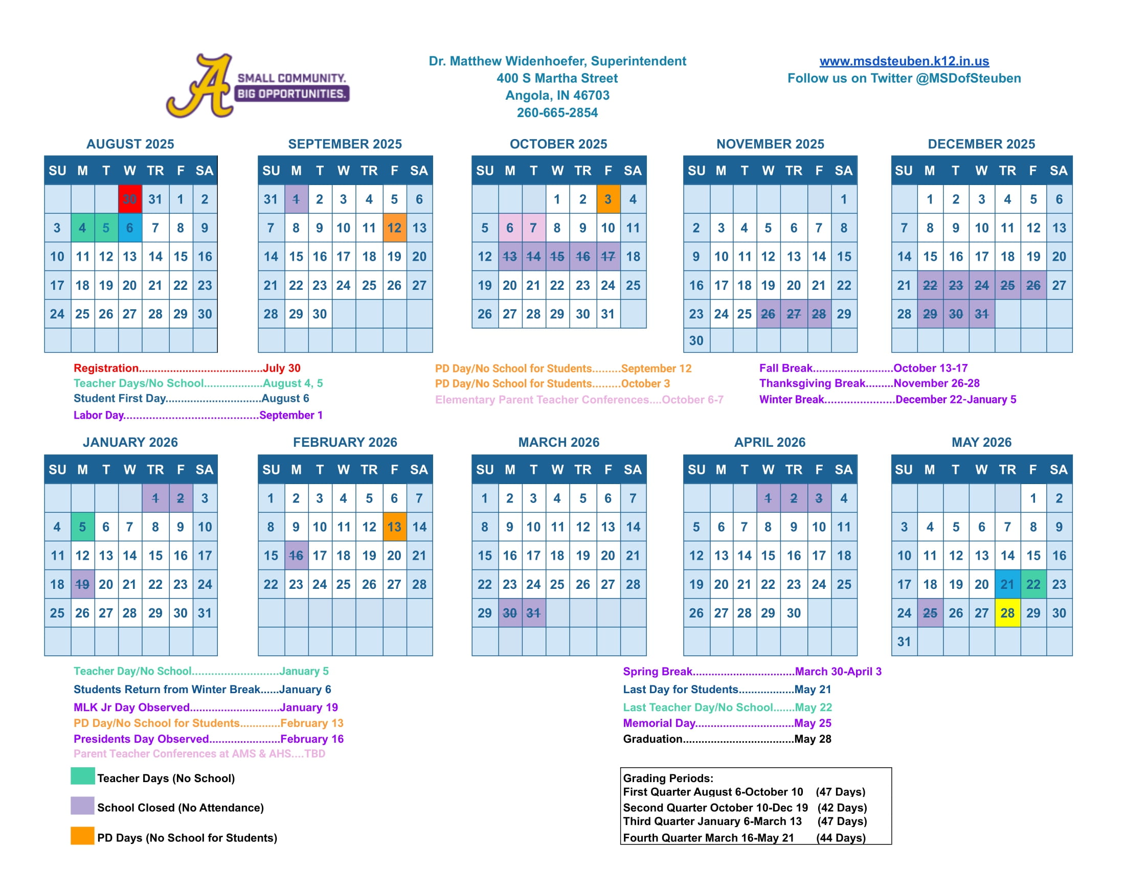 MSD of Steuben County Calendar 25-26 Revised [PDF] - EduCounty
