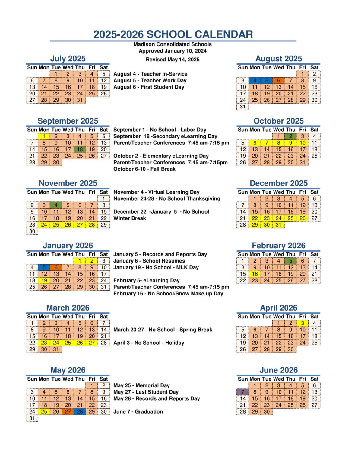 Madison Consolidated Schools Calendar 25-26 Revised PDF - EduCounty