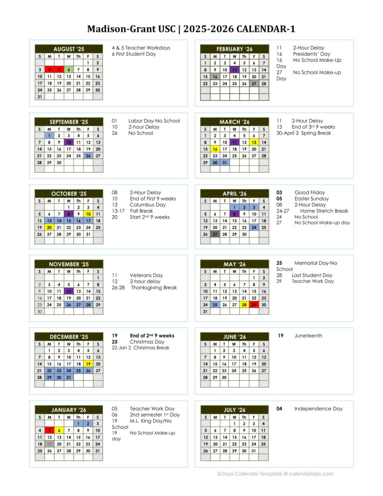 Madison-Grant United School Corporation Calendar 25-26 Revised [PDF ...