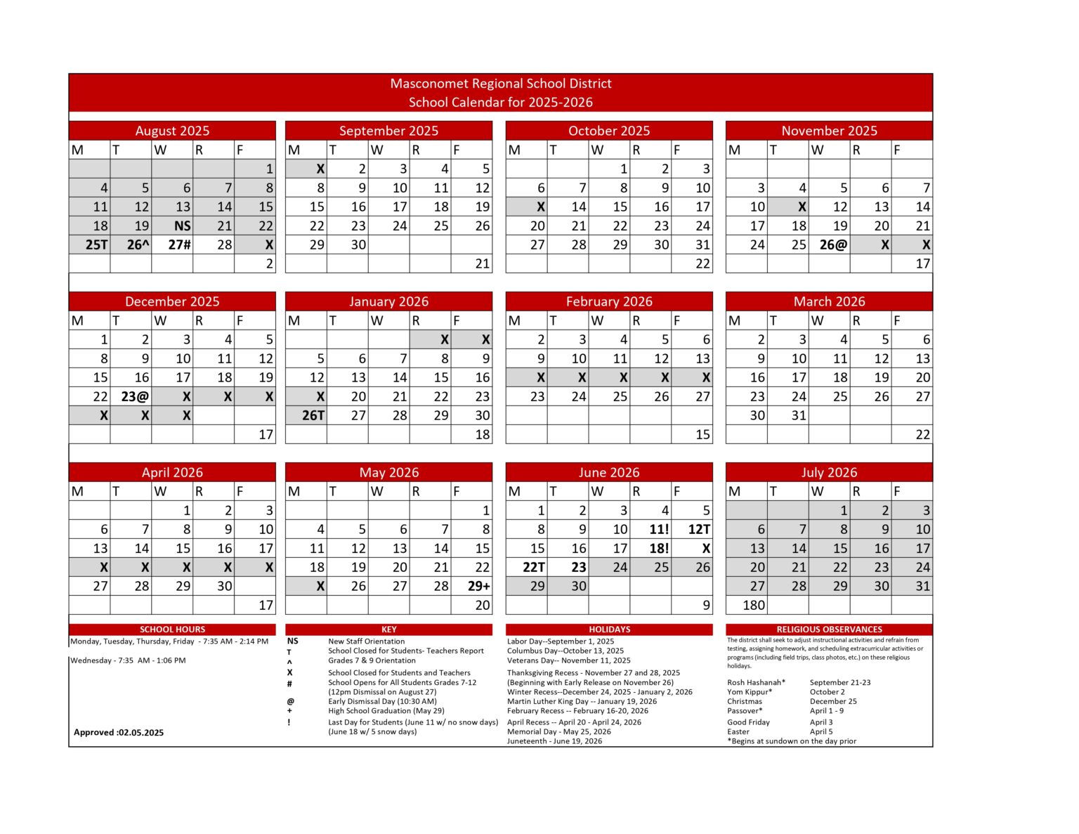 Masconomet Regional School District Calendar 25-26 Revised [PDF ...