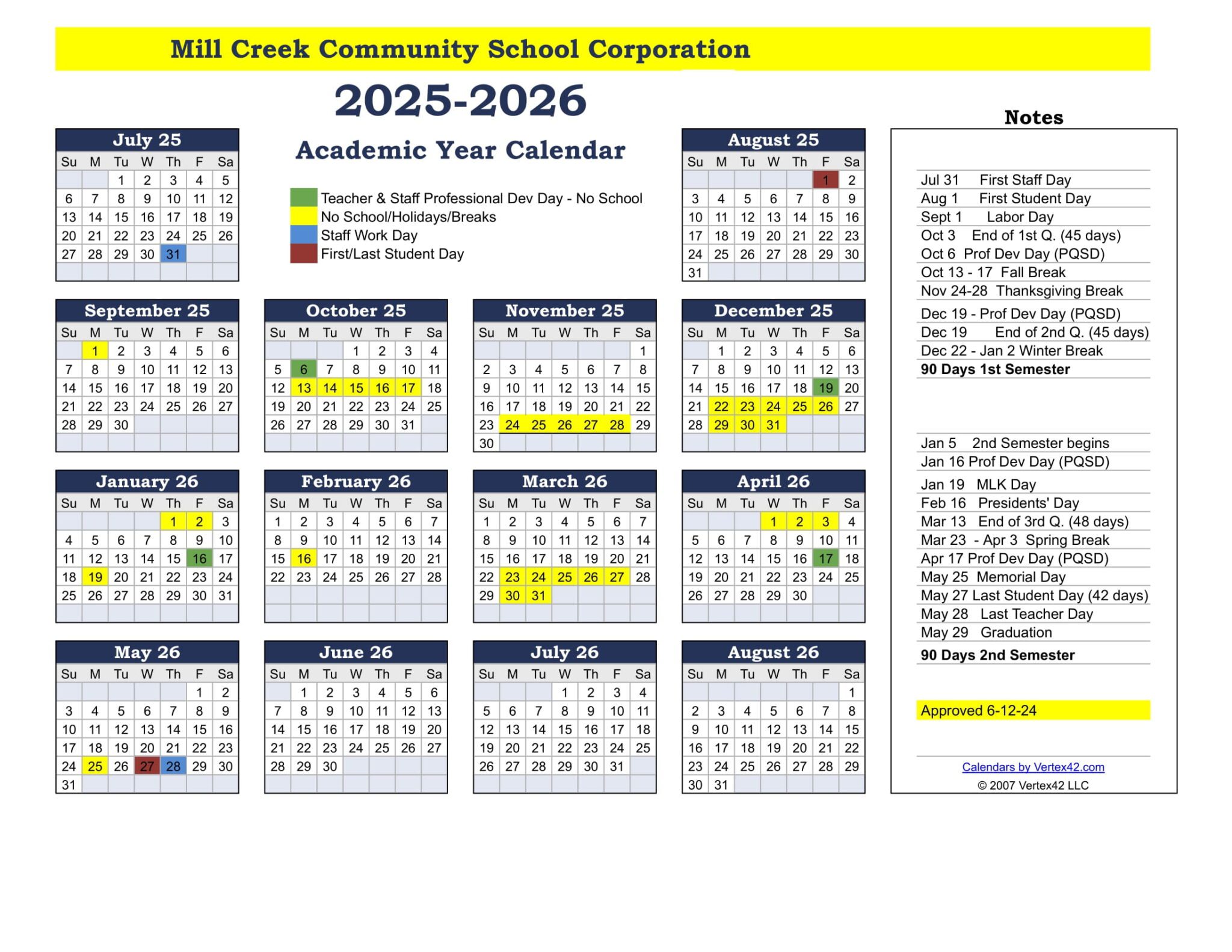 Mill Creek Community Schools Calendar 25-26 Revised [pdf] - EduCounty