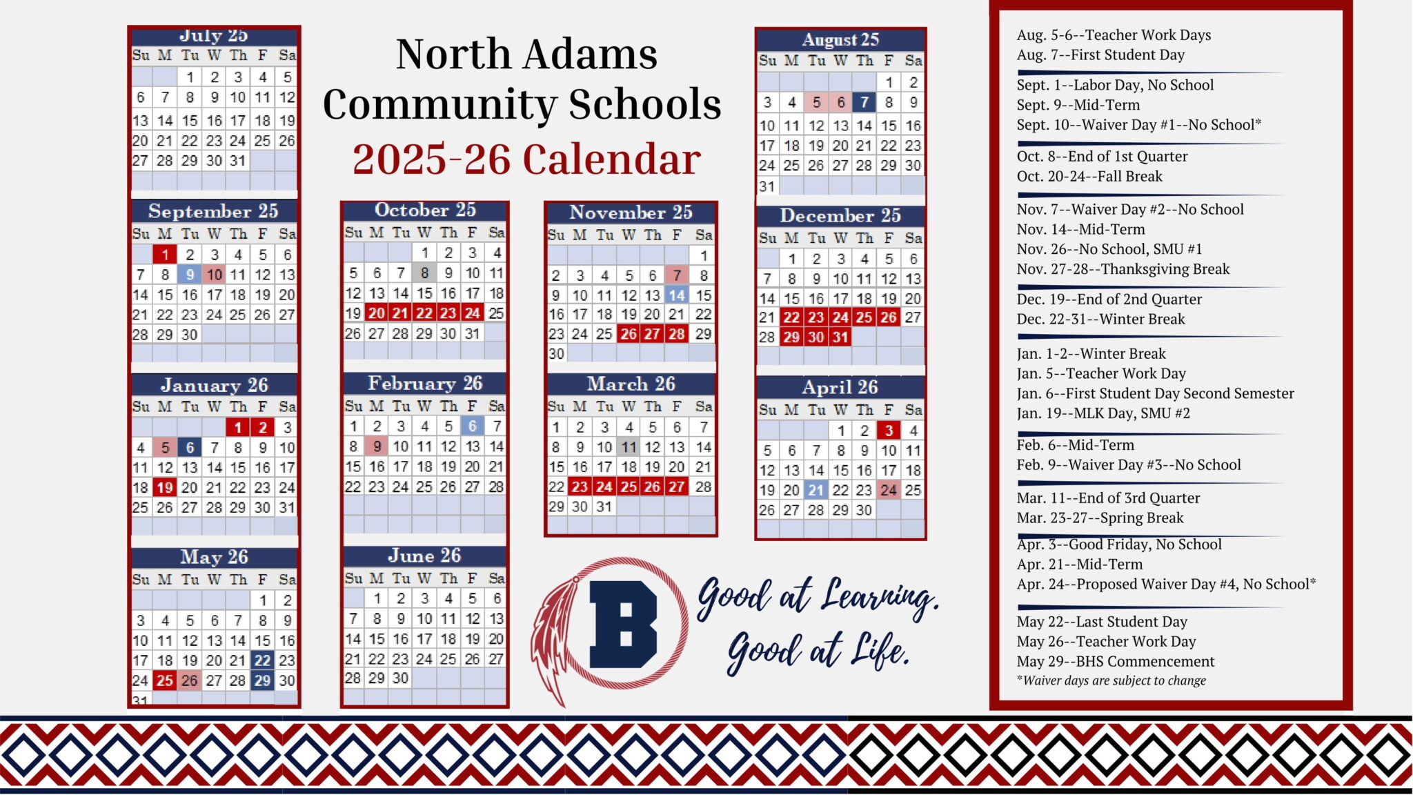 North Adams Community Schools Calendar 25-26 Revised [PDF] - EduCounty