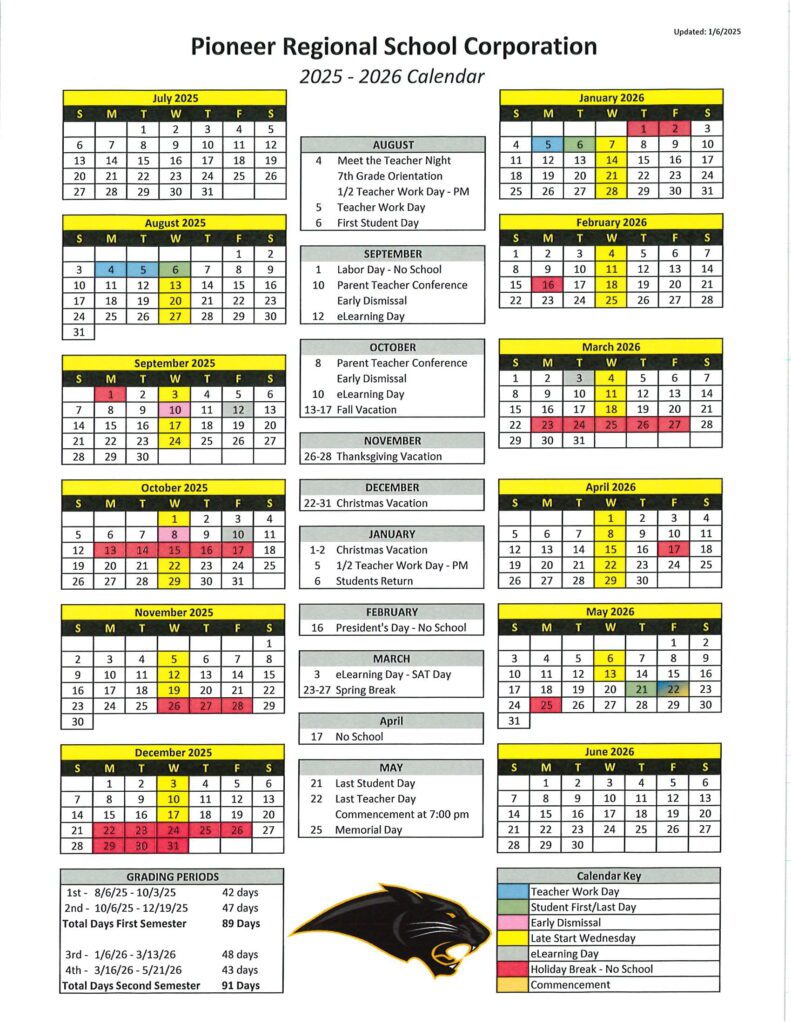 Pioneer Regional School Corporation Calendar 25-26 Revised [PDF ...