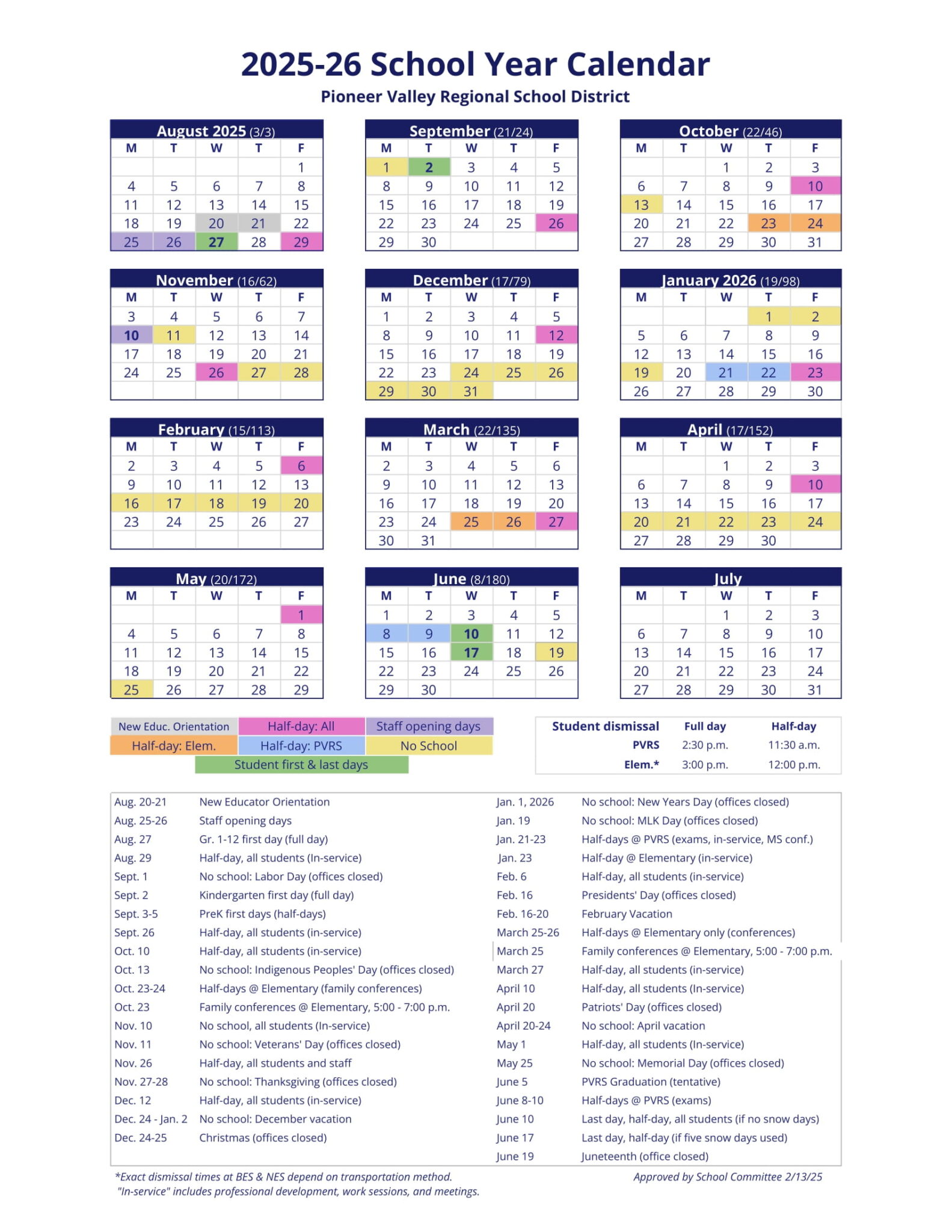 Pioneer Valley Regional School District Calendar 25-26 Revised [PDF ...