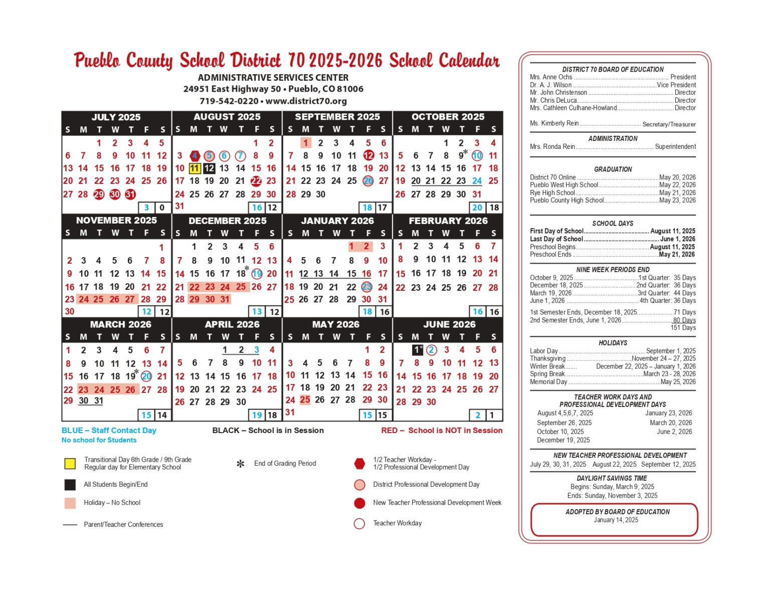 Pueblo County School District 70 Calendar 25-26 Revised [PDF] - EduCounty