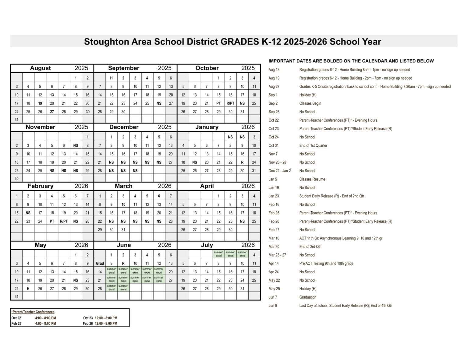 Stoughton Area School District SASD Calendar 25-26 Revised [PDF ...