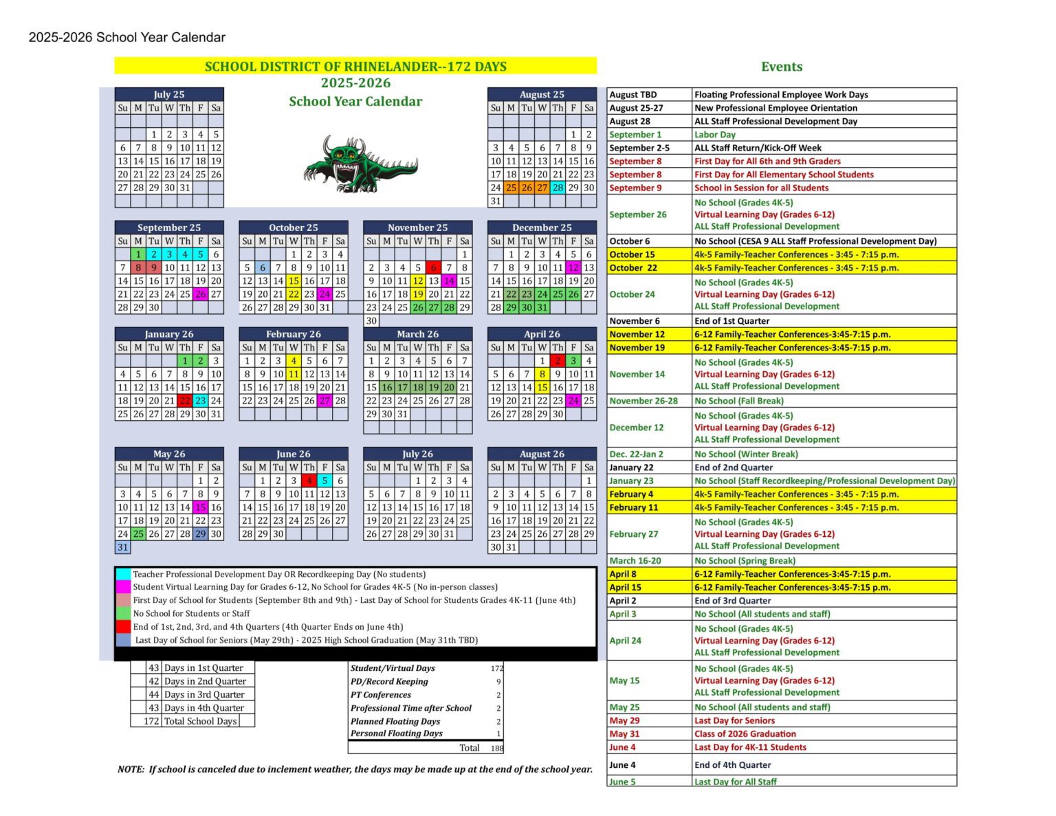 SCHOOL DISTRICT OF RHINELANDER wi Calendar 25-26 Revised [PDF] - EduCounty