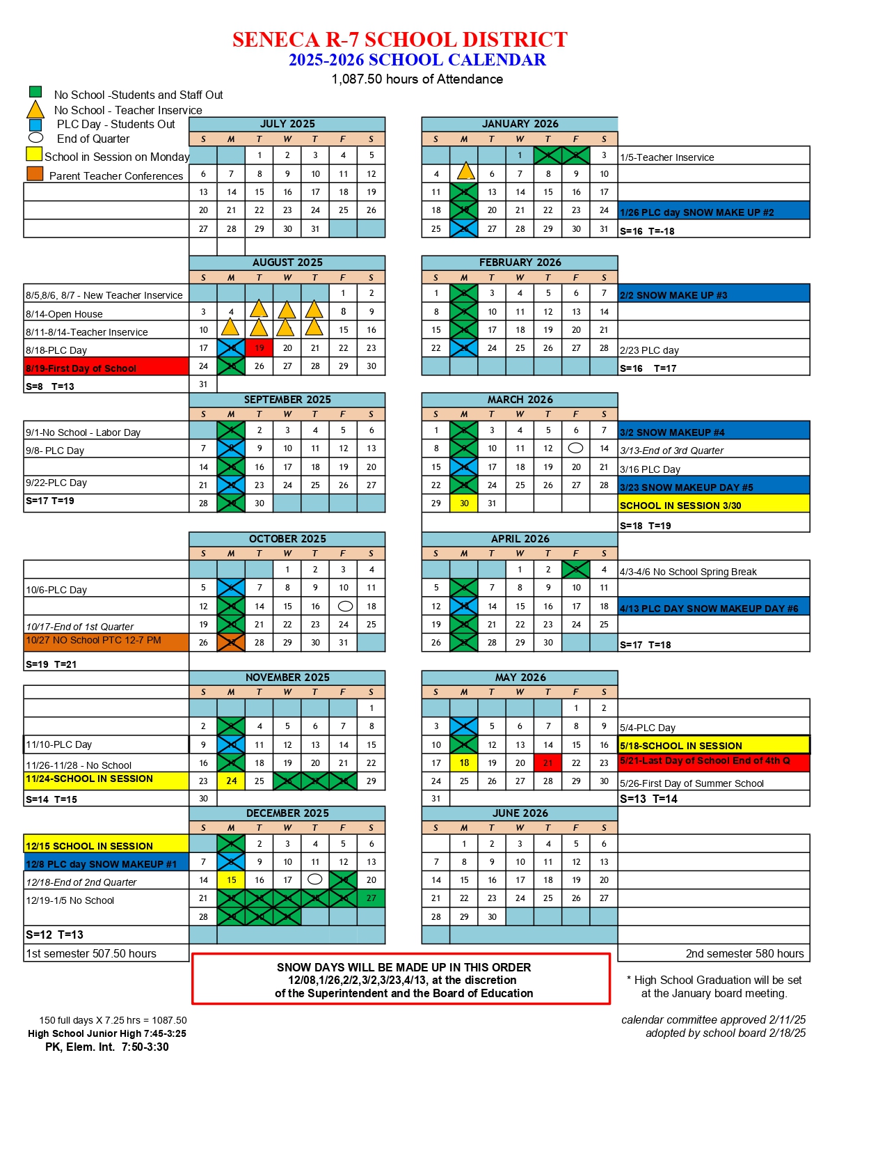 SENECA R-7 SCHOOL DISTRICT MO 25-26 Calendar Revised [PDF] - EduCounty