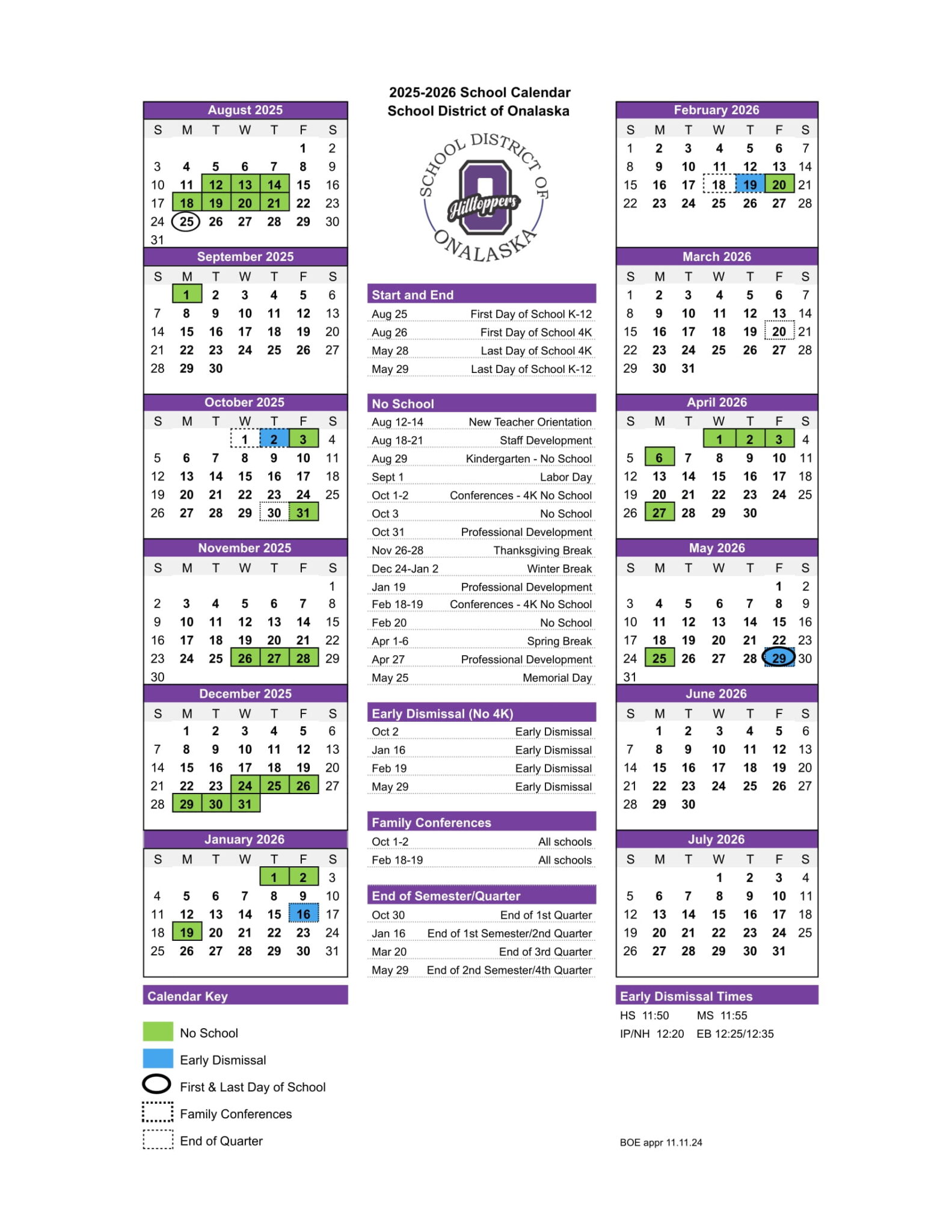 School District of Onalaska 25-26 Calendar Revised [PDF] - EduCounty