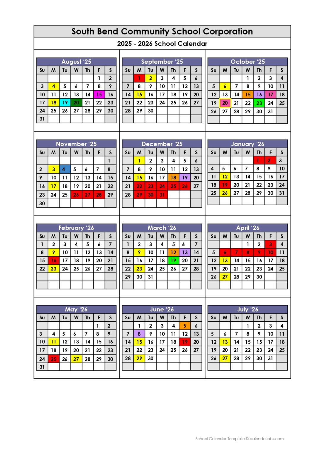 South Bend Community School Corporation Calendar 25-26 Revised [PDF ...