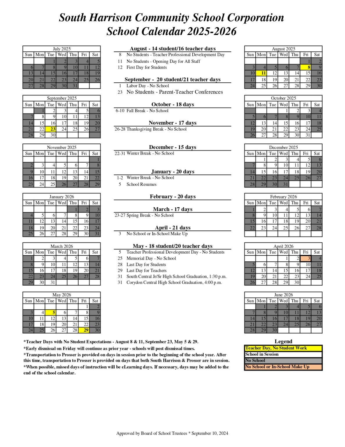 South Harrison Community School Corporation shcsc Calendar 25-26 ...