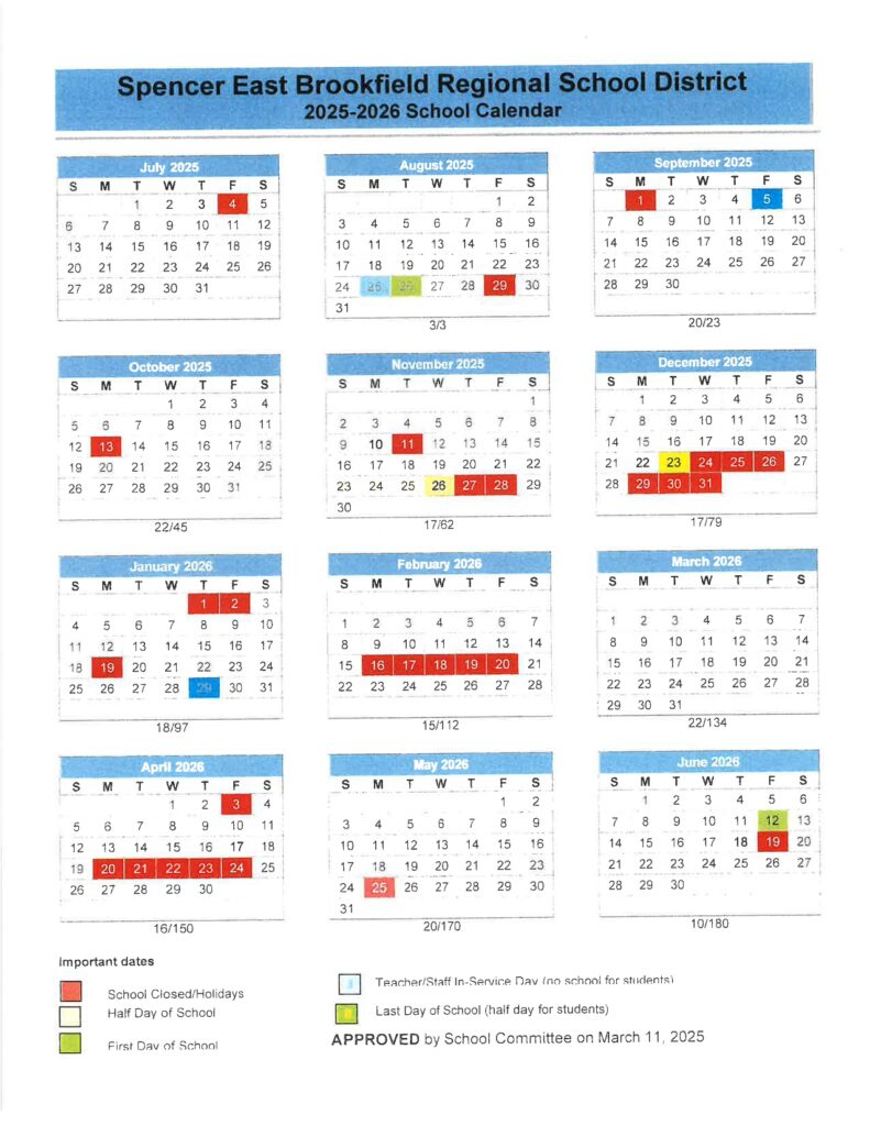 Spencer-East Brookfield RSD Calendar 25-26 Revised [PDF] - EduCounty