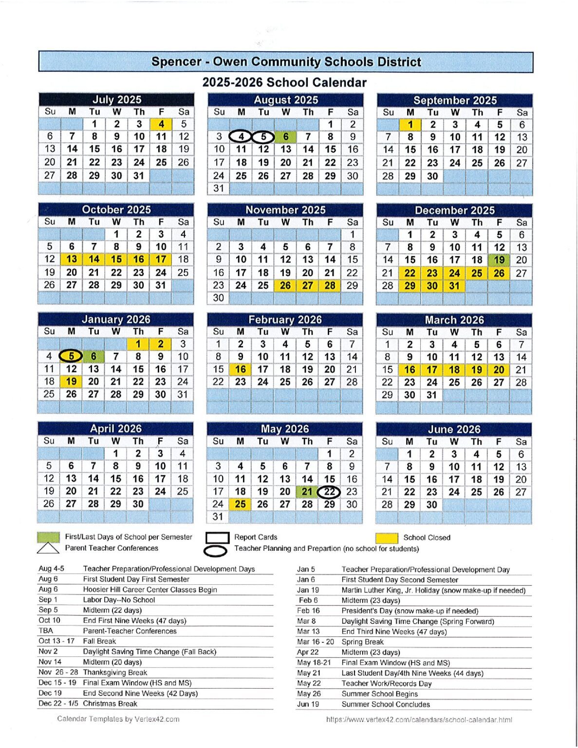 Spencer Owen Community Schools Calendar 25-26 Revised [pdf] - EduCounty