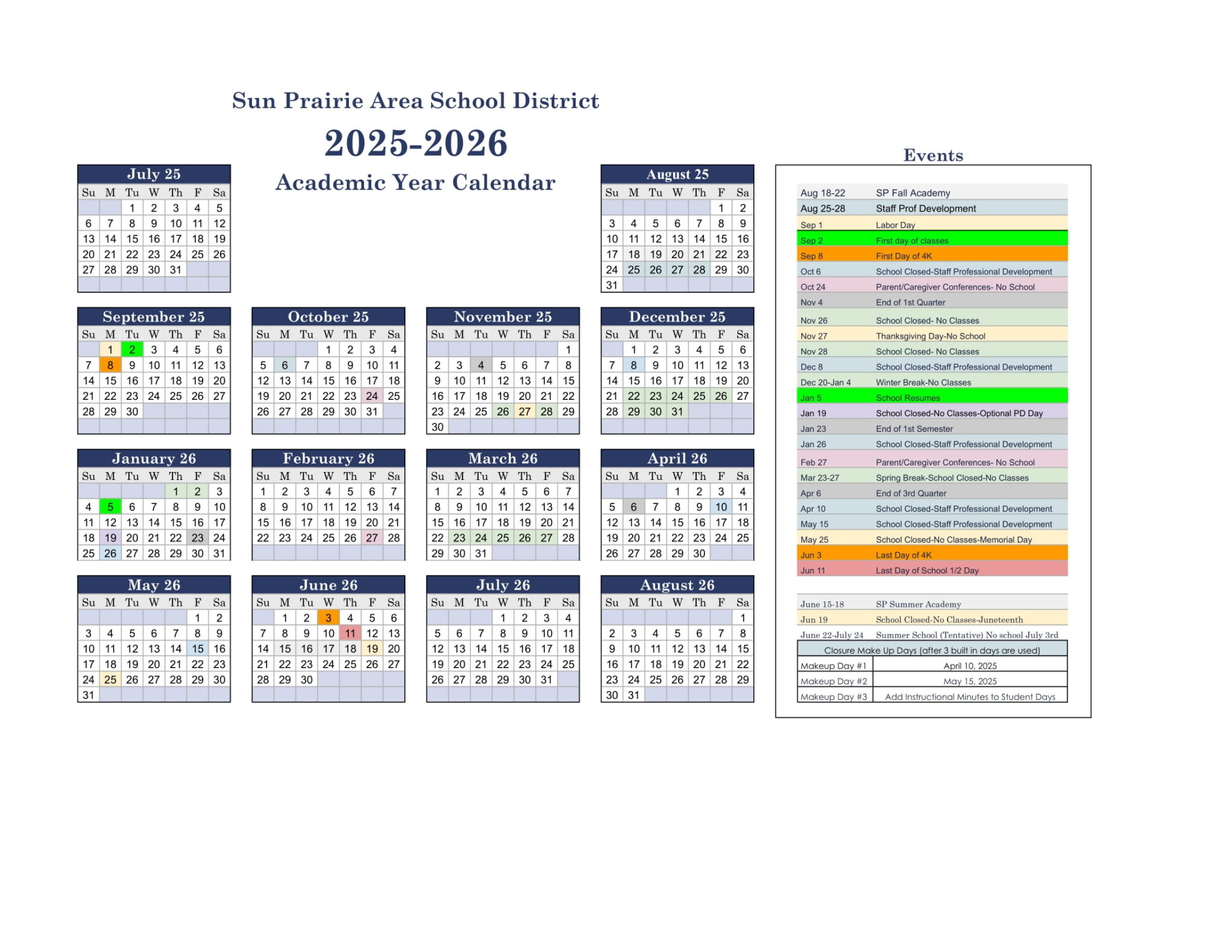 Sun Prairie Area School District Calendar 25-26 Revised [PDF] - EduCounty