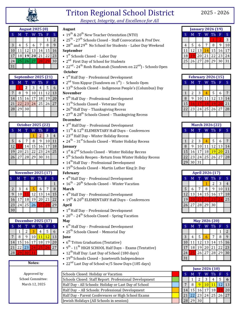 Triton Regional School District Calendar 25-26 Revised [PDF] - EduCounty